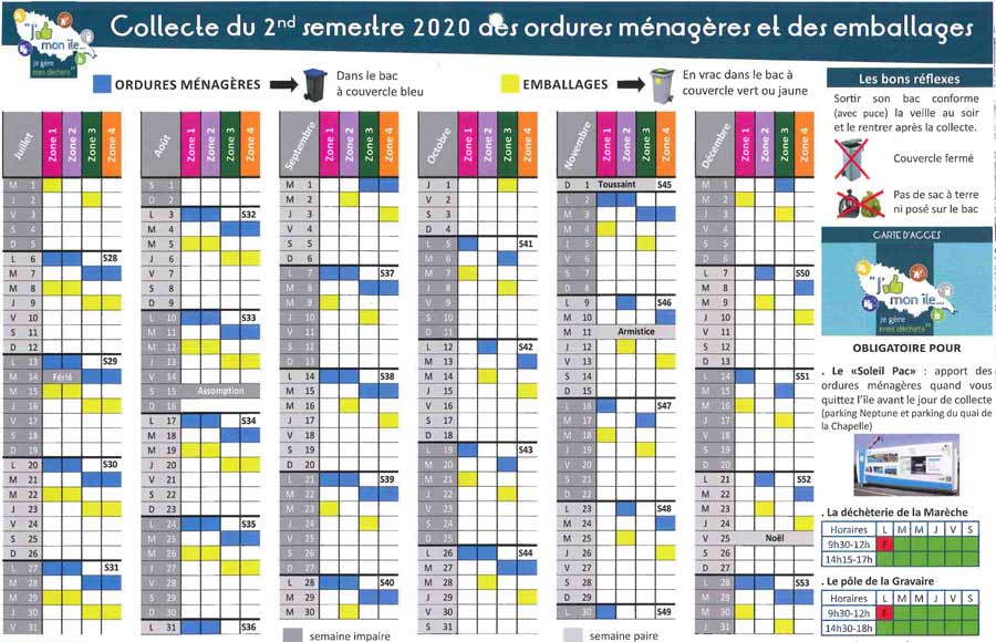 Jours de collecte 2020 des ordures ménagères sur l'Ile d'Yeu | Calendrier
